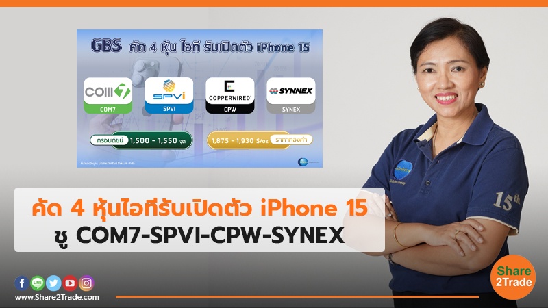 คัด 4 หุ้นไอทีรับเปิดตัว iPhone 15 ชู COM7-SPVI-CPW-SYNEX | Share2Trade